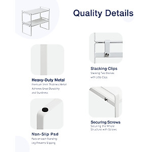 Nxconsu 2Pack Cabinet Shelves Stackable Shelf Organizer Rack Riser for Kitchen Cabinet Pantry Cupboard Counter Countertop Home Organization Storage Space Saver Heavy Duty Metal Nonslip White