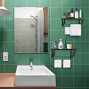 LAVIEVERT Floating Shelves Wall Mounted, Rustic Wood Shelves with 2 Towel Bars and 12 Removable Hooks, Decor Storage Shelves for Bedroom, Living Room, Bathroom, Kitchen, Office - Set of 2