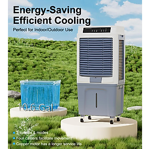 MEPTY Evaporative Air Cooler, 3288CFM Swamp Cooler, Portable Air Cooler Fan with Remote Control, 3 Speeds, 120°Oscillation, 12H Timer for Indoor & Outdoor Patio Garage Use,10.6 Gallon,42inch