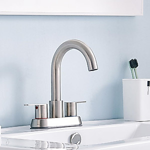 Comllen 4 inch Brushed Nickel 2-Handle Bathroom Faucet, Modern Camper Two Handle Centerset Vanity Faucet Bathroom Sink Faucet 3 Hole for Bathroom Sink Lavatory RV Faucets