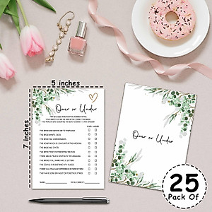 Bridal Shower Party Games, Over Or Under Minimalist Wedding Shower Game for Adults, 25 Eucalyptus Greenery Engagement Party Games Cards (5" X 7"), Bachelorette Party Supplies Decorations -02