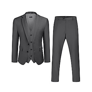 COOFANDY Mens Slim Fit Dress Suit Formal Business Blazer Wedding Prom Blazer Jacket Vest Pants (Dark Grey XS)