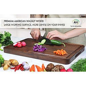 AZRHOM Large Walnut Wood Cutting Board for Kitchen 17x11 (Gift Box) with Juice Groove Handles Non-slip Mats Thick Reversible Butcher Block Chopping Board Cheese Charcuterie Board