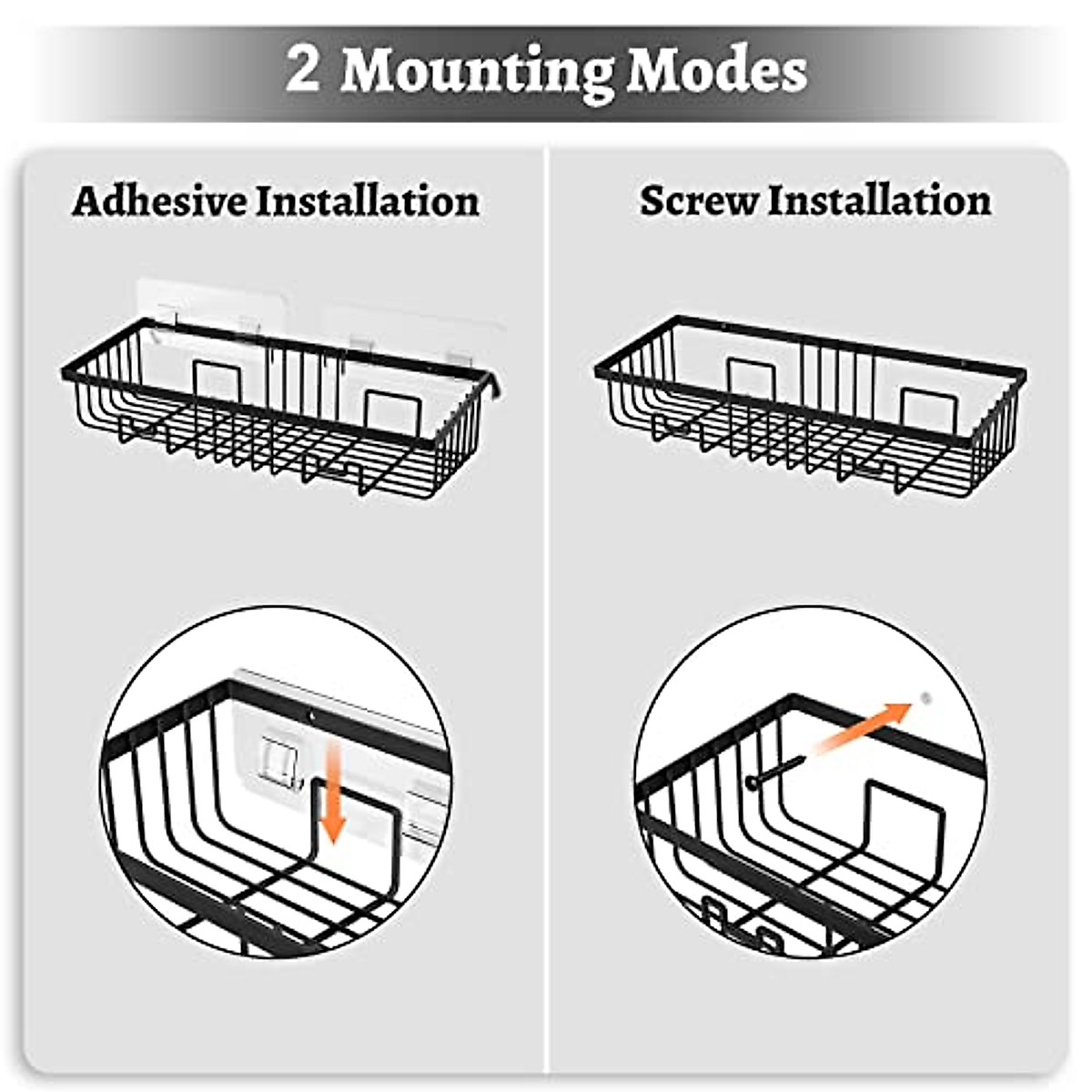Alsonerbay Shower Organizer Bathroom Caddy for Shower, No Drilling Shower Shelf Baskets for Storage, Rustproof Metal Shower Rack, 2 pack, Matte Black
