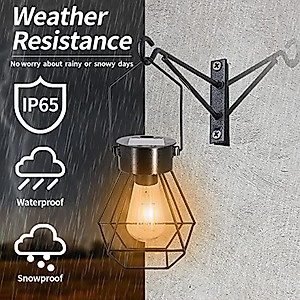 Hanging Solar Lanterns Outdoor Decor - 2 Pack Solar Decorative Table Lights with Edison Bulbs for Patio Waterproof (Black)