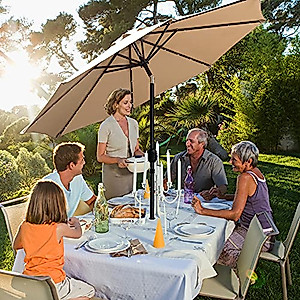 Sun-Ray 811001 9' Round 8-Rib Solar Lighted Patio Umbrella, 32 LED Lights, Push Button Tilt and Crank, Steel Frame, Taupe