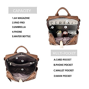 Maxoner Backpack Purse for Women Fashion Genuine Leather Convertible Shoulder Handbag Travel Bag Satchel Rucksack Ladies Bag (Faux Leather Dark Brown)