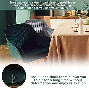ANOUR Modern Accent Chairs Set of 2, Velvet Kitchen Dining Room Chairs with Wood Legs,Upholstered Arm Chairs for Living Room Bedroom Vanity(Green,2 Pack)