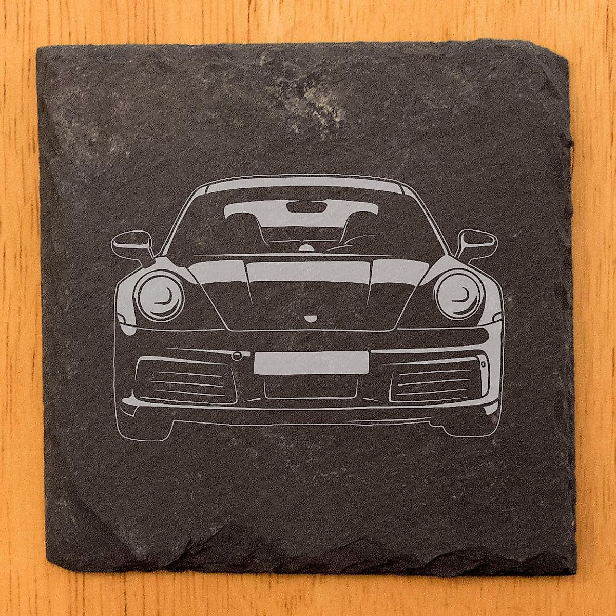 Premium Slate Coasters Set with Laser-Etched Porsche 911 Design | Stylish Drink Mats for Home & Car Enthusiasts - Square Slate - set of 6