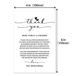 50 Thank You Placecards for Wedding, Wedding Thank You Place Setting Cards for Table Reception, Dinner Plates, Wedding Reception Thank You Cards, Heart Script,4 x 6 inch.