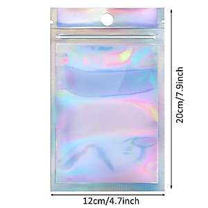 Resealable Smell Proof Bags Foil Pouch Mylar Ziplock Food Storage Bags with Clear Window Packaging Pouch for Food Storage Gift Package Supplies (100-pack,Holographic Color, 4.7 x 7.9 Inches)