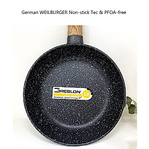 Amercook Spherical Non Stick Wok with Lid, Frying Pan and Pot Set, Small Skillet PFOA Free, 6 Inch