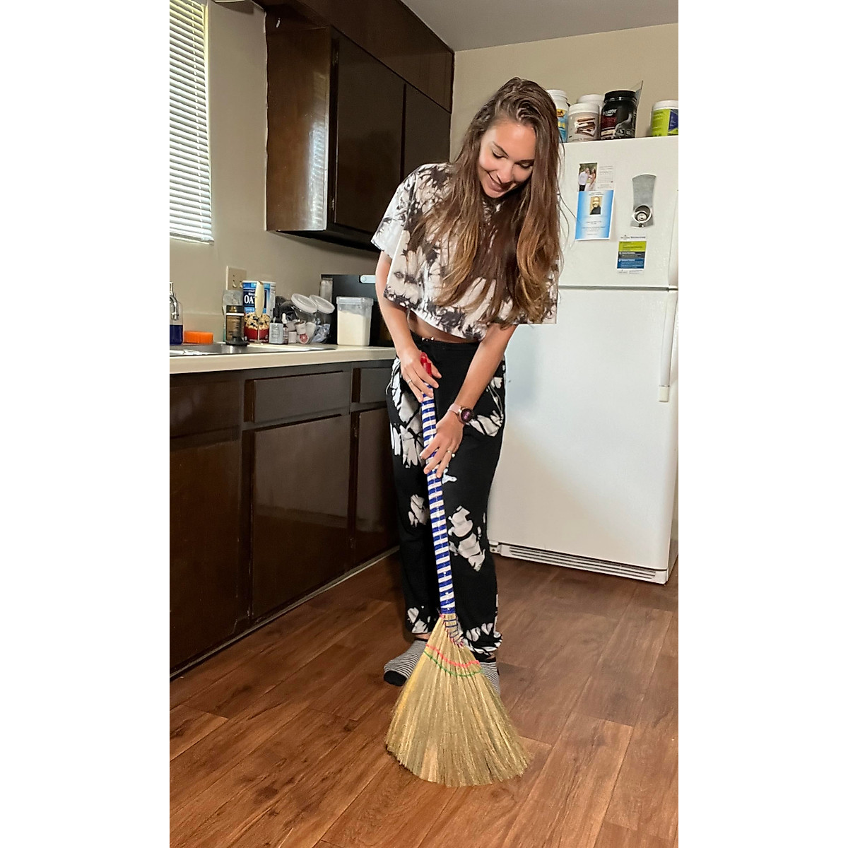 (6 Packs) Traditional Asian Broom Trio - 40" Vietnamese Straw Brooms for Gentle Cleaning