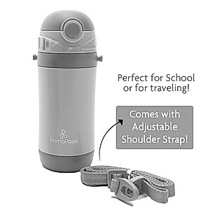 Insulated Straw Water Bottle | Kids Insulated Bottle | Thermos Bottle 12 Ounce Bottle - by Primo Passi (Gray)