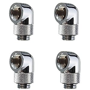 IronBuddy G1/4" 90 Degree Fitting Male to Female Rotary Fitting Adapter Metal/Rigid/PETG Tubing Connector 90° Elbow Fitting for PC Water Cooling System