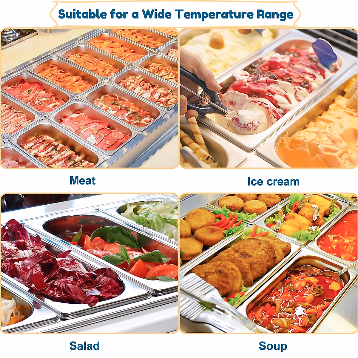 RAYFARMO Stainless Steam Hotel Pan,1/3 Size 6 Inch Deep Steam Table Pan with Lid, 8 Pack 0.8 mm Thick Anti Jam Pan Stainless Steel Steamer Pan for Commercial, Party, Restaurant,Hotel