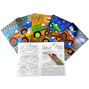 TINYMILLS Monster Truck Coloring Book Set with 12 Coloring Books and 48 Crayons Monster Truck Birthday Party Supplies Favor Bag Filler Carnival Prizes Rewards Classroom Party