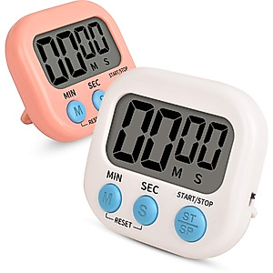 Mitlker, Timer for Kids,Kitchen Timer Digital,Magnetic Back,Loud Ring,Stand for Cooking,Classroom,Bathroom,Teachers,Kids 2 Pack, White Pink