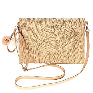QRZEK Straw Crossbody Bag Straw Shoulder Bag Casual Beach Straw Handmade Bag for Women