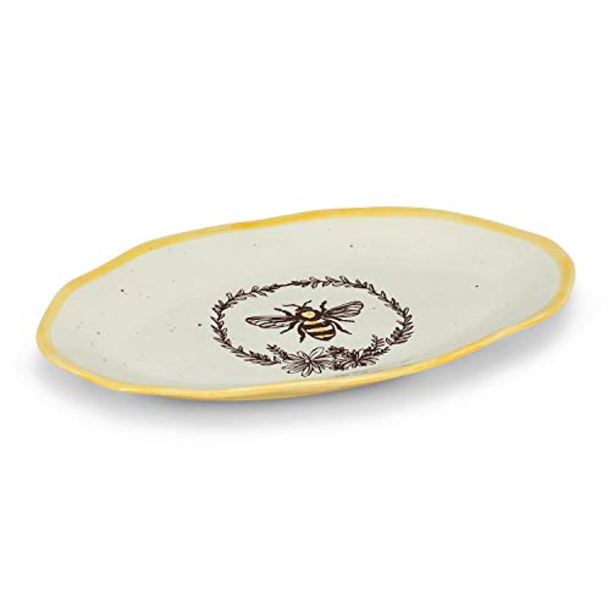 Abbott Collection 27-Crestwood Bee with Wreath Oval Platter, 8.5 x 13.5 inches L, Ivory