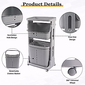 LOFT LIVING Laundry Hampers Laundry Baskets Dirty Clothes Hamper with Wheels and Handle Tall White Portable Rolling Laundry Baskets with 1 Removable Large Baskets Gery