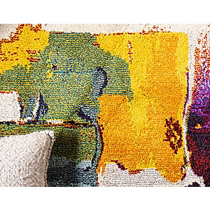 Unique Loom Estrella Collection Bright Colors, Geometric, Abstract, Modern Area Rug, 9 ft x 12 ft, Beige/Yellow