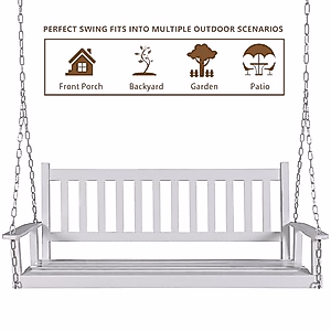 MUPATER Outdoor Patio Hanging Wooden Porch Swing 5FT with Chains, 3-Person Heavy Duty Swing Bench for Garden and Backyard, White