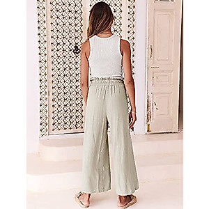 ANRABESS Women's Linen Pants Casual Loose High Waist Drawstring Wide Leg Capri Palazzo Lounge Pants Cropped Trousers Summer Boho Outfits 939maxing-S Beige