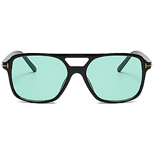 PAMIX Trendy Retro Vintage 70s Square Aviator Sunglasses for Women Men Tinted Shades Cool Cute UV Protection Aesthetic Accessories (Light Green Lens)