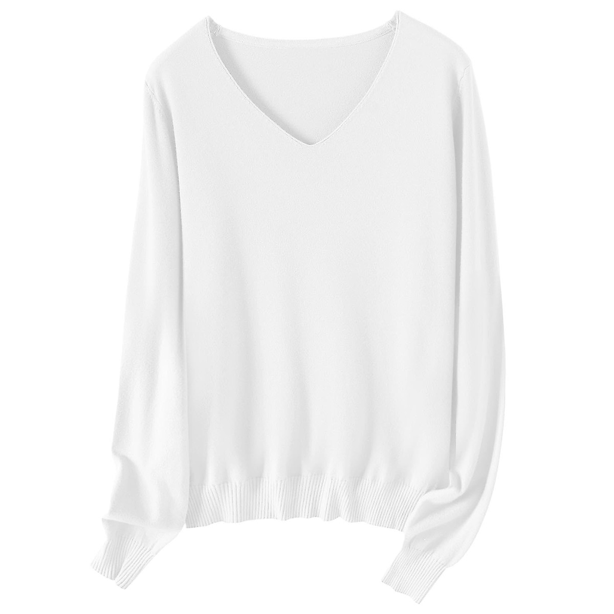 Women's Long Sleeve V Neck Sweater, Soft Pullover Knit Tops, X01 V Neck White, Small