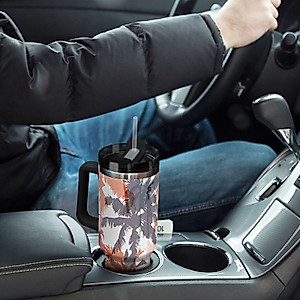 Yasala Car Tumbler with Handle Palm Tree Watercolor Travel Mug Coffee Cup Insulated Beverage Container Mega Cup for Hot Cold Drinking Thermos Water Bottle Cupholder Friendly 40 oz