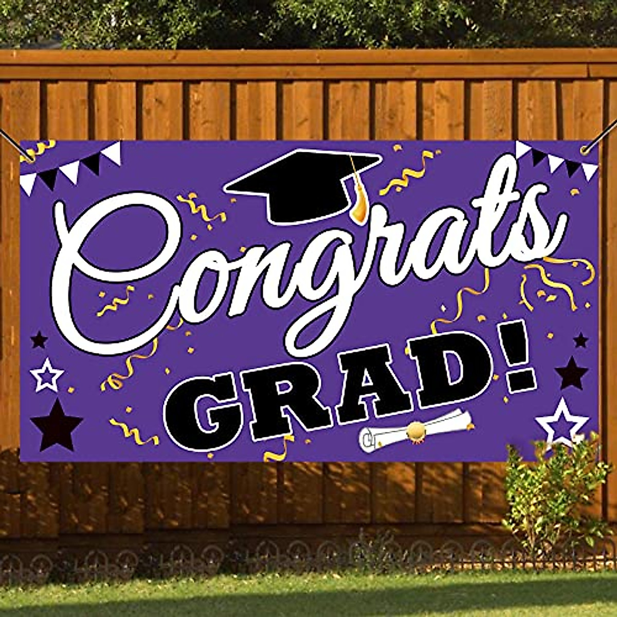 Bunny Chorus Graduation Decorations 2023 Party Backdrop Banner, Extra Large 71" x 40" Purple Black Photo Booth Props Decorations, Congrats Grad Home for Outdoor Indoor Supplies