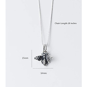 Dtja Vintage Bee Necklace for Women Girls Men 925 Sterling Silver Oxidized Charm Bumblebee Honeybee Pendant Choker Necklaces Adjustable Box Chain 18 inches Fashion Punk Retro Jewelry