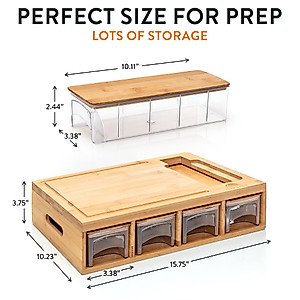 Chopping Board with Storage and Food Prep Station - Meal Prep Station, Bamboo Cutting Board with Juice Grooves, Four Containers & Assorted Graters
