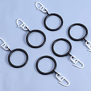 CALIDAKA Curtain Rings, 24Pack Black Curtain Rings and Hooks, 30mm Metal Hanging Rings with Curtain Hooks, Durable Curtain Drapery Pole Rod Rings for Window Rods, Shower Curtains Hanging