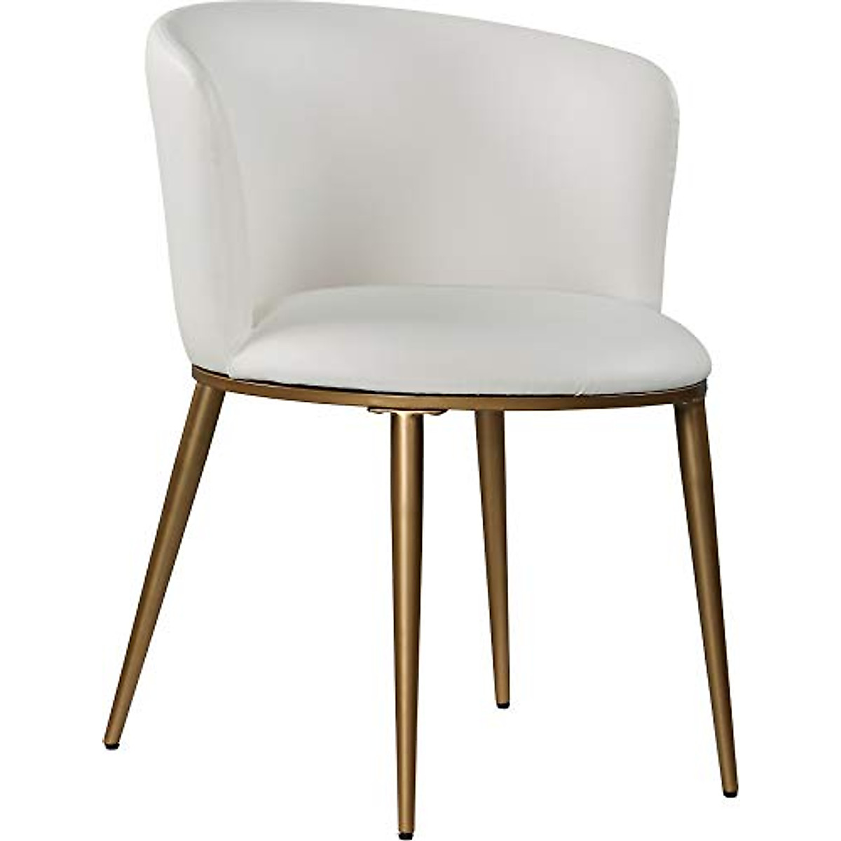 Meridian Furniture Skylar Collection Modern | Contemporary Upholstered Dining Chair with Rounded Back and Sturdy Iron Legs, Set of 2, 23.5" W x 23.5" D x 30" H, White Faux Leather, Gold
