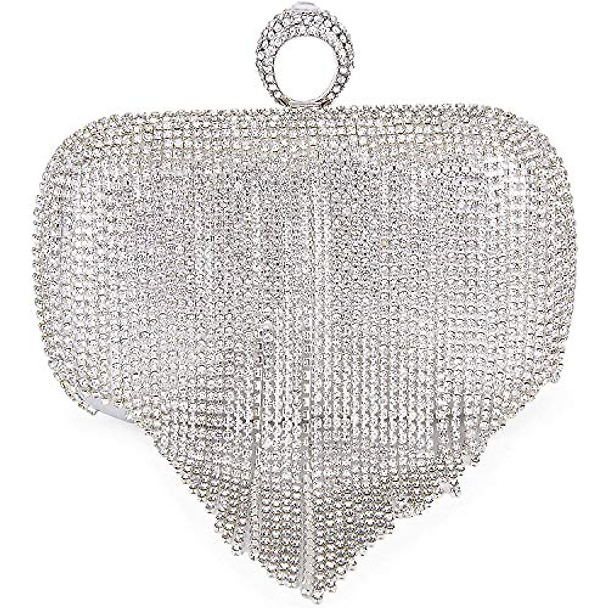 UMREN Women Crystal Tassel Clutch Purses Evening Clutch Bag Rhinestones Handbag for Wedding Party (One Size, Silver)