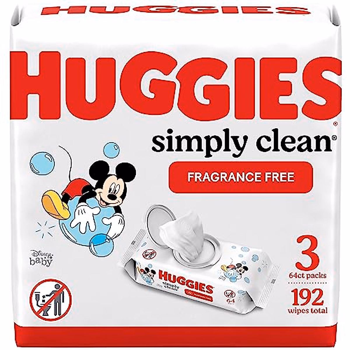 Huggies Simply Clean Fragrance-Free Baby Wipes, 3 Flip-Top Packs (192 Wipes Total)