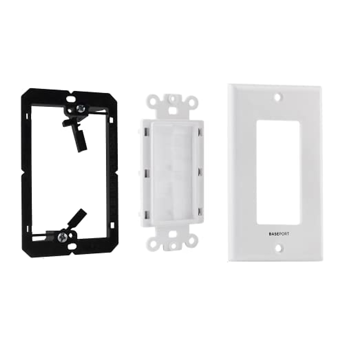 BASEPORT Brush Wall Plate Cable Pass Through Insert for Behind Wall Cable Management - White Single Gang Brush Plate with Low Voltage Mounting Bracket to Hide Wires In Wall, 2 pack