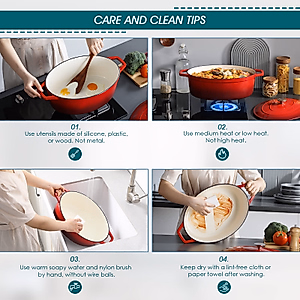 vancasso Enameled Cast Iron Dutch Oven, 9.3 Quart Dutch Oven Pot with Lid, Oval Dutch Oven Cast Iron Pot with Non Stick Enamel Coating for Bread Baking, Red