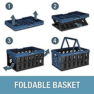 CleverMade Eco 24L Collapsible Reusable Plastic Grocery Shopping Baskets; Small Foldable Storage Crates with Handles, 3 Pack, Stone