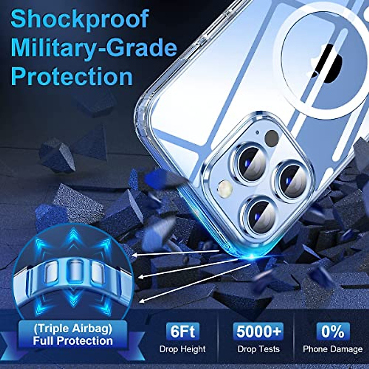 [2023 New] for iPhone 13 Pro Max Case with MagSafe, [Strong Magnet] [Non Yellowing] [Military Drop Protection] Magnetic Clear Slim Thin Bumper Phone Cover for Apple 13pro Max (Mag Safe Clear)
