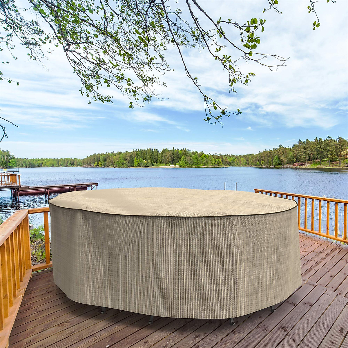 Budge NeverWet Mojave Patio Oval Table and Chairs Combo Cover, Black Ivory, Medium