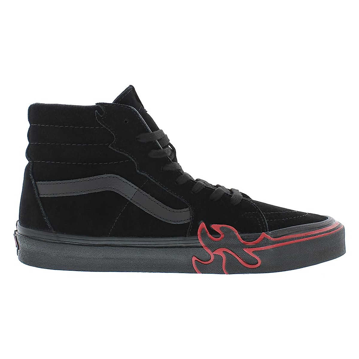 Vans Sk8-Hi Unisex Casual High-Top Skate Shoes, Black Suede/Red Flames, Men 9.5/Women 11