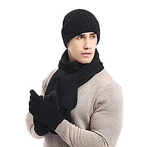 Maleroads Mens Beanie Scarf Gloves Set Knit Winter Fleece Lining Thick Hat Shawl For Women