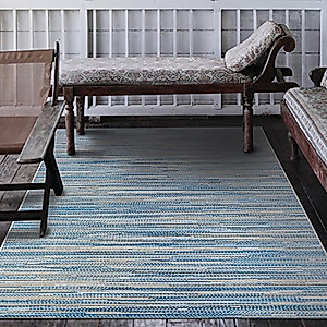 Couristan Monte Carlo Coastal Breeze Ocean Blue- Champagne Indoor/Outdoor Area Rug, 5'10" x 9'2"