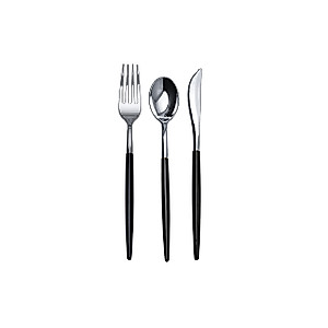 Trendables 120 Pack Two Toned Heavy Duty Plastic Silverware Knifes - Dual Colored Black and Silver Disposable Plastic Knife - Disposable Utensils For Wedding Parties And All Occasions