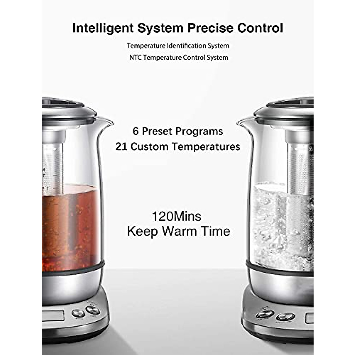 Electric Tea Kettle, 1.7L Variable Temperature Electric Kettle, Fast Boil Glass Water Kettle with 2Hr Keep Warm Function, Premium Stainless Steel, Boil Dry Protection, 1200W