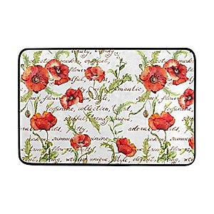 ZOEO Red Flower Bath Rugs Vintage Floral Bathroom Mat Memory Foam Shower Floor Rug Absorbent Non Slip Light Luxury for Home Hotel Door Kitchen Thick Soft Washable 15.7 x 23.6 Inch