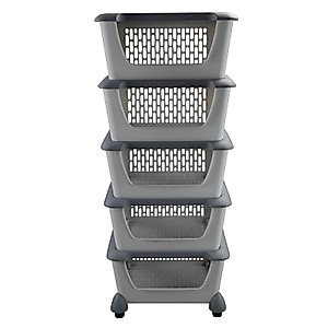 Cand 5-Pack Large Stackable Storage Bins, Stacking Baskets for Fruit, Vegeable, Toys (Grey)